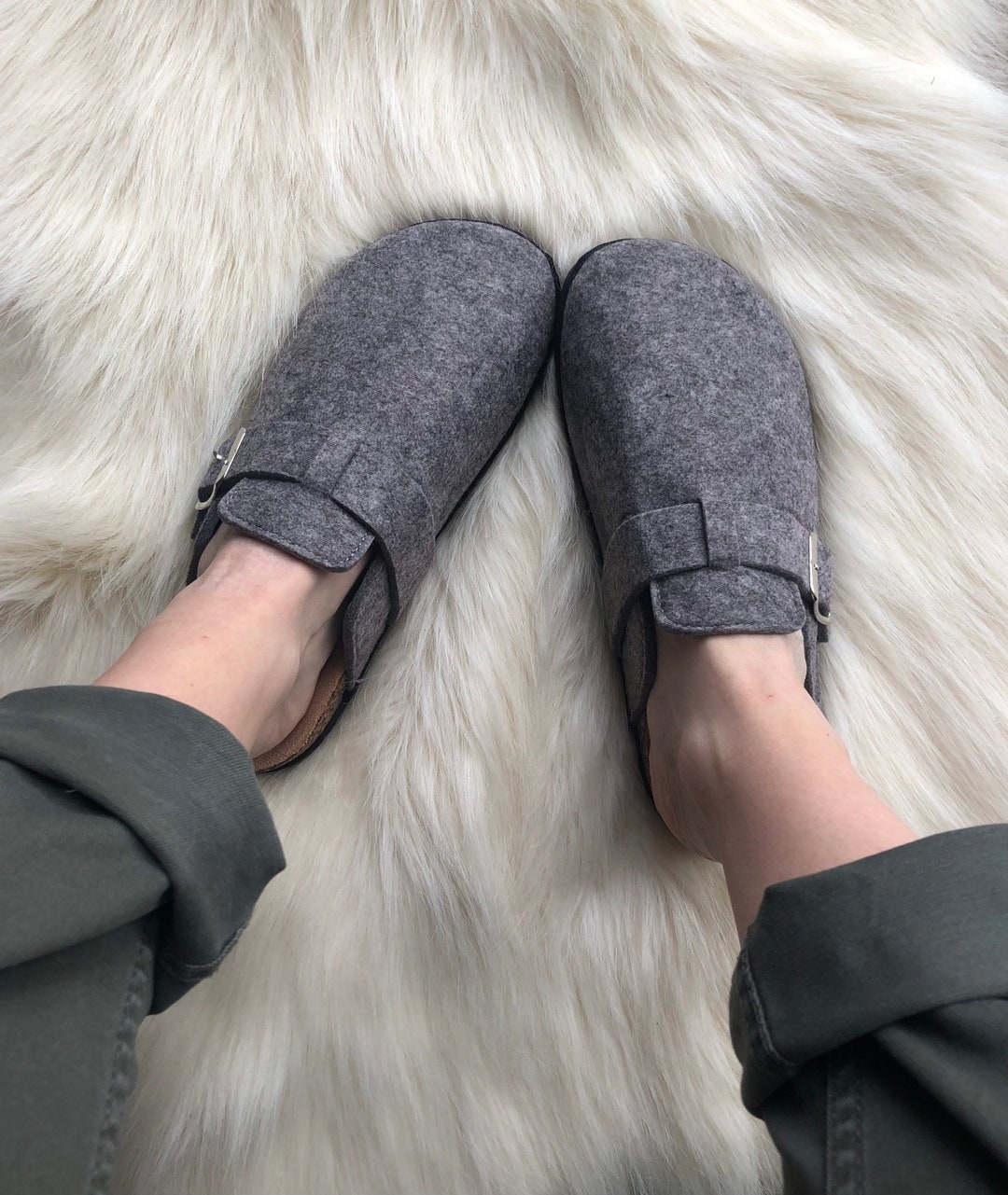Wool Cork Clogs in Grey / Felt Clog Sandals. - Etsy UK