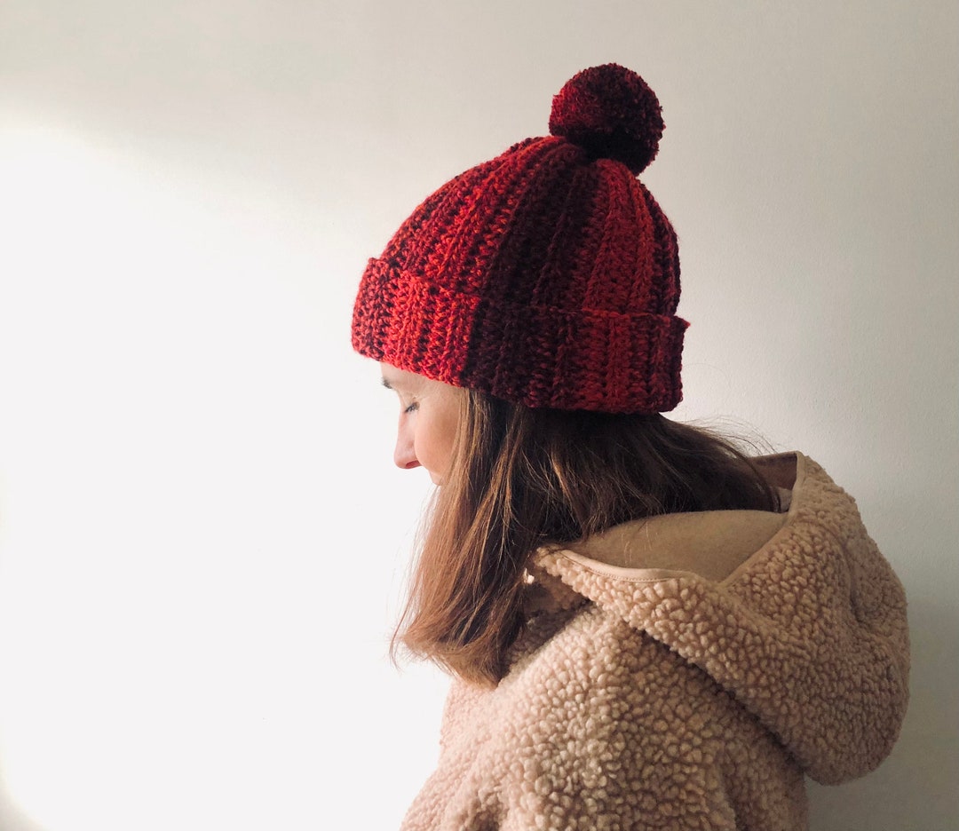 Ruby Red Bobble Hat / Chunky Knit Bobble Hat / Winter Hat / Beanie ...