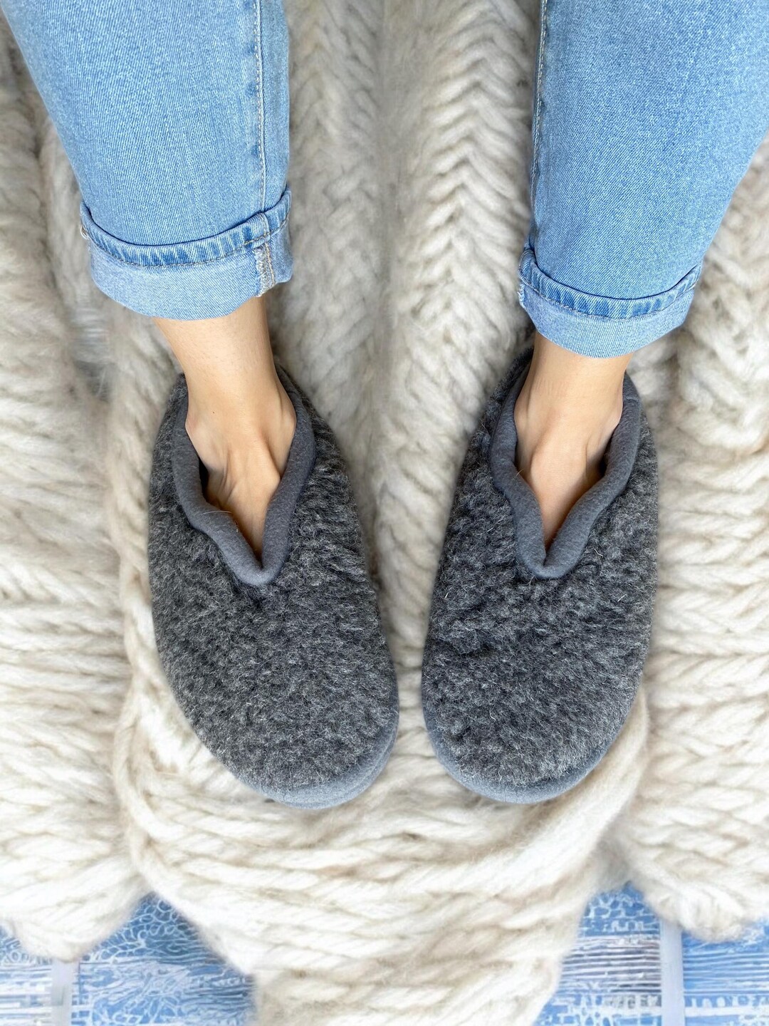 Pure Wool Charcoal Slippers / Merino Booties. - Etsy UK