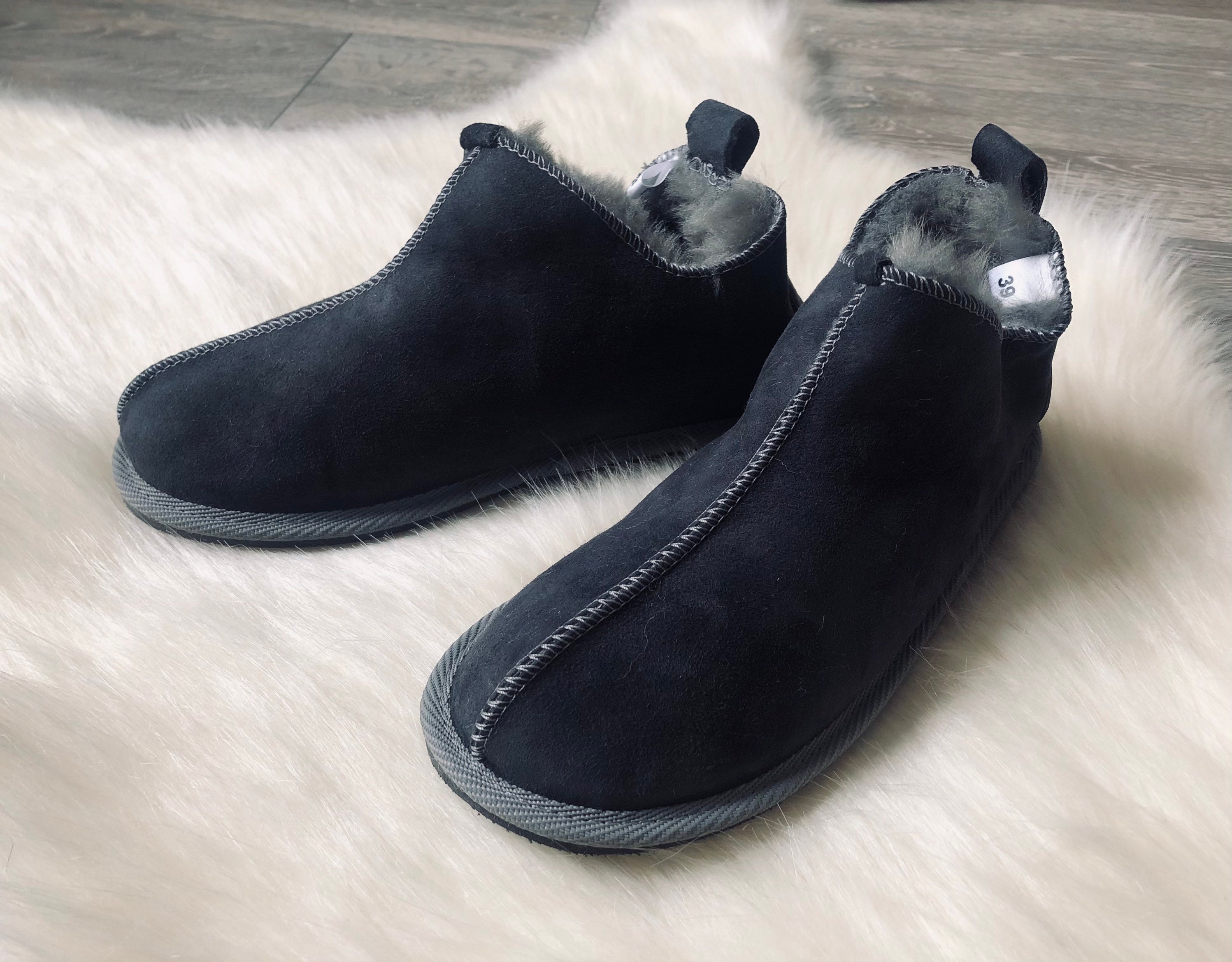 Grey Sheepskin Boots / Real Leather Slippers | Etsy