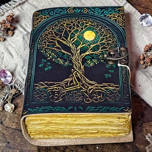 Tree & Moon Leather Journal, Deckle Edge Book, Personalized Gift - Etsy