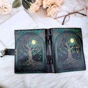Tree & Moon Leather Journal, Leather Notebook, Sketchbook, Leather ...
