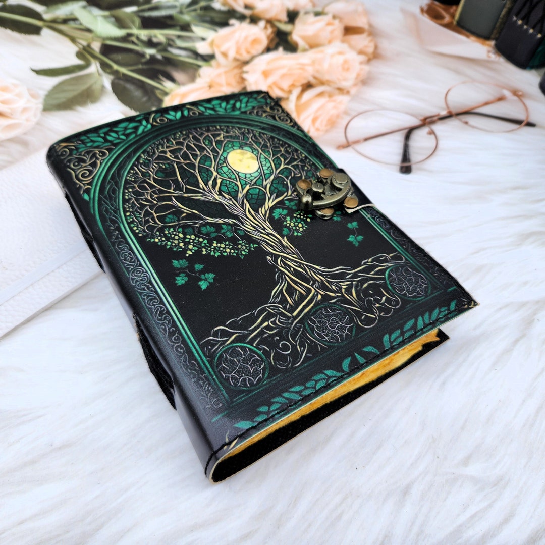 Tree & Moon Leather Journal, Leather Notebook, Sketchbook, Leather ...