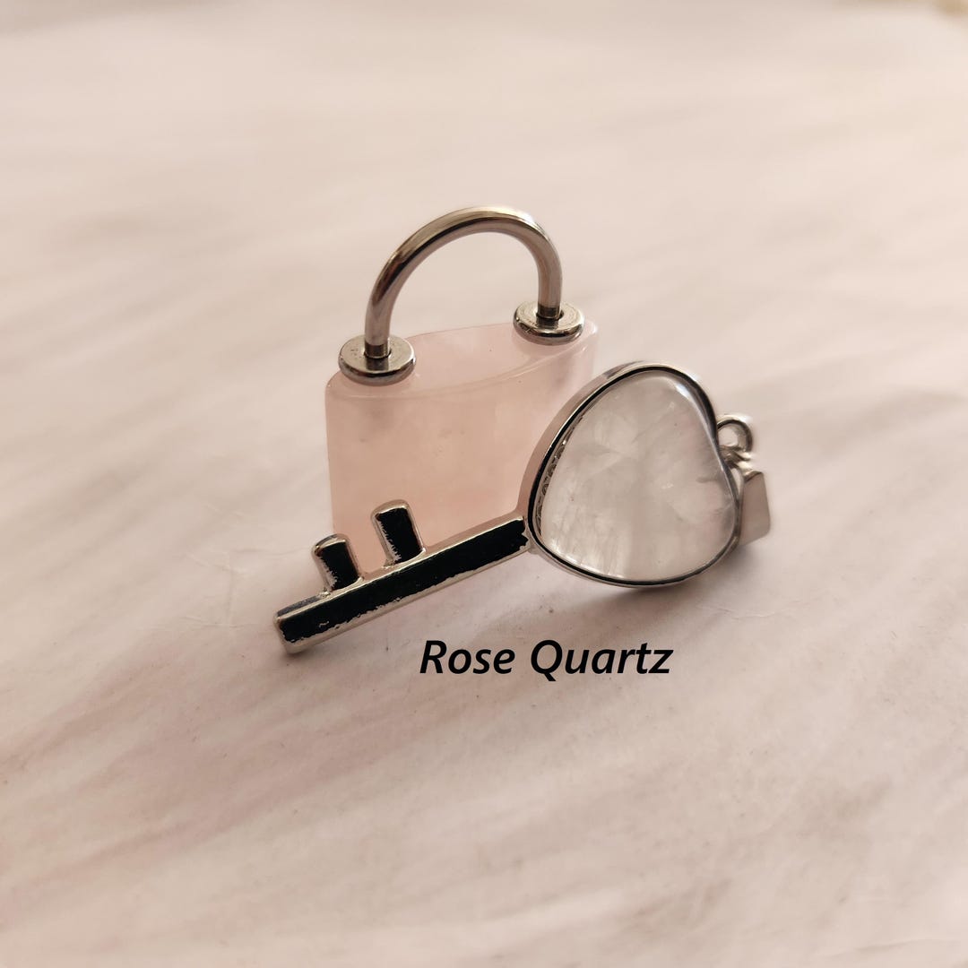 Gemstone Key and Lock Pendant Set, Crystal Charm Jewelry - Etsy