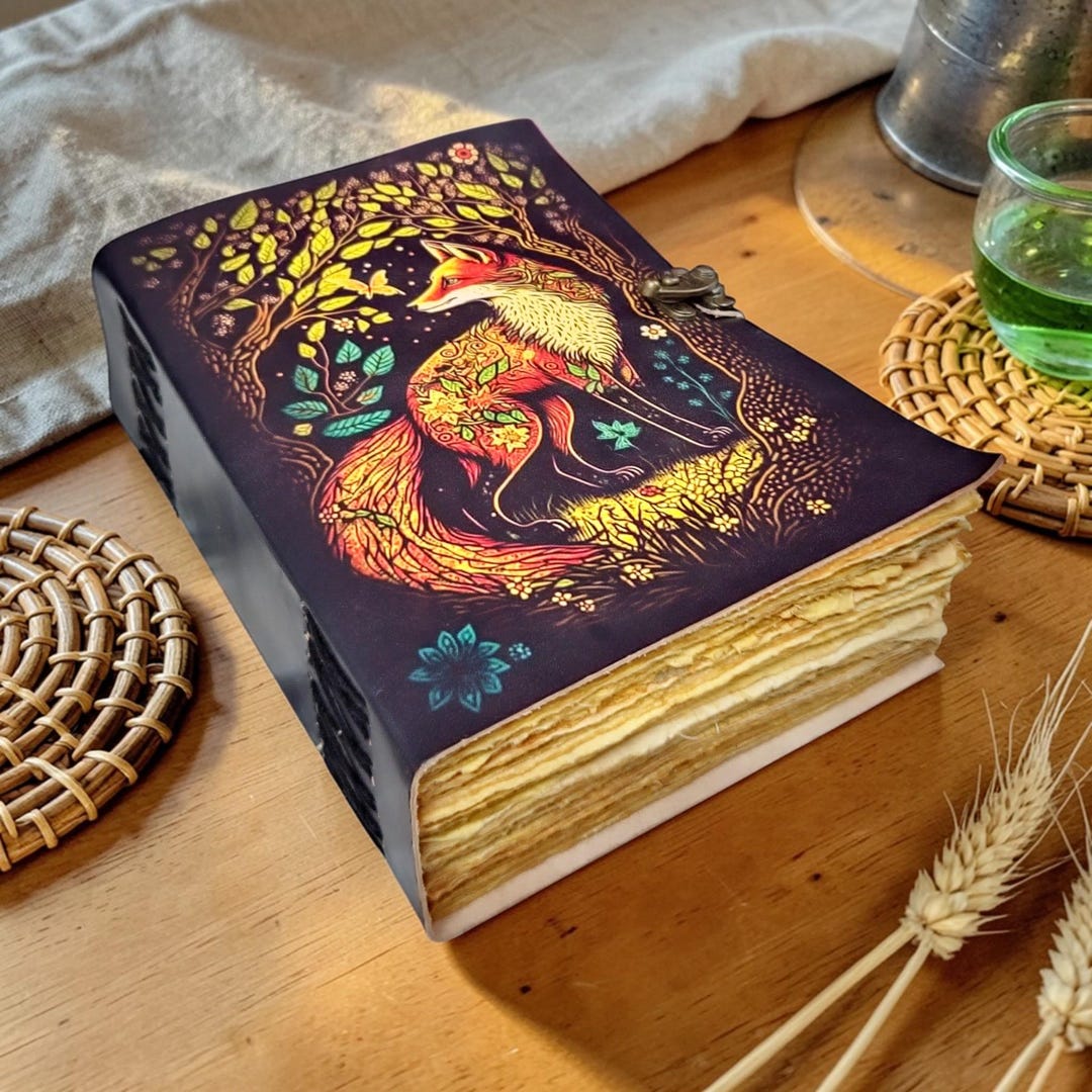 Fox Printed Leather Journal, Writing Notebook, Dream Diary, Wedding ...