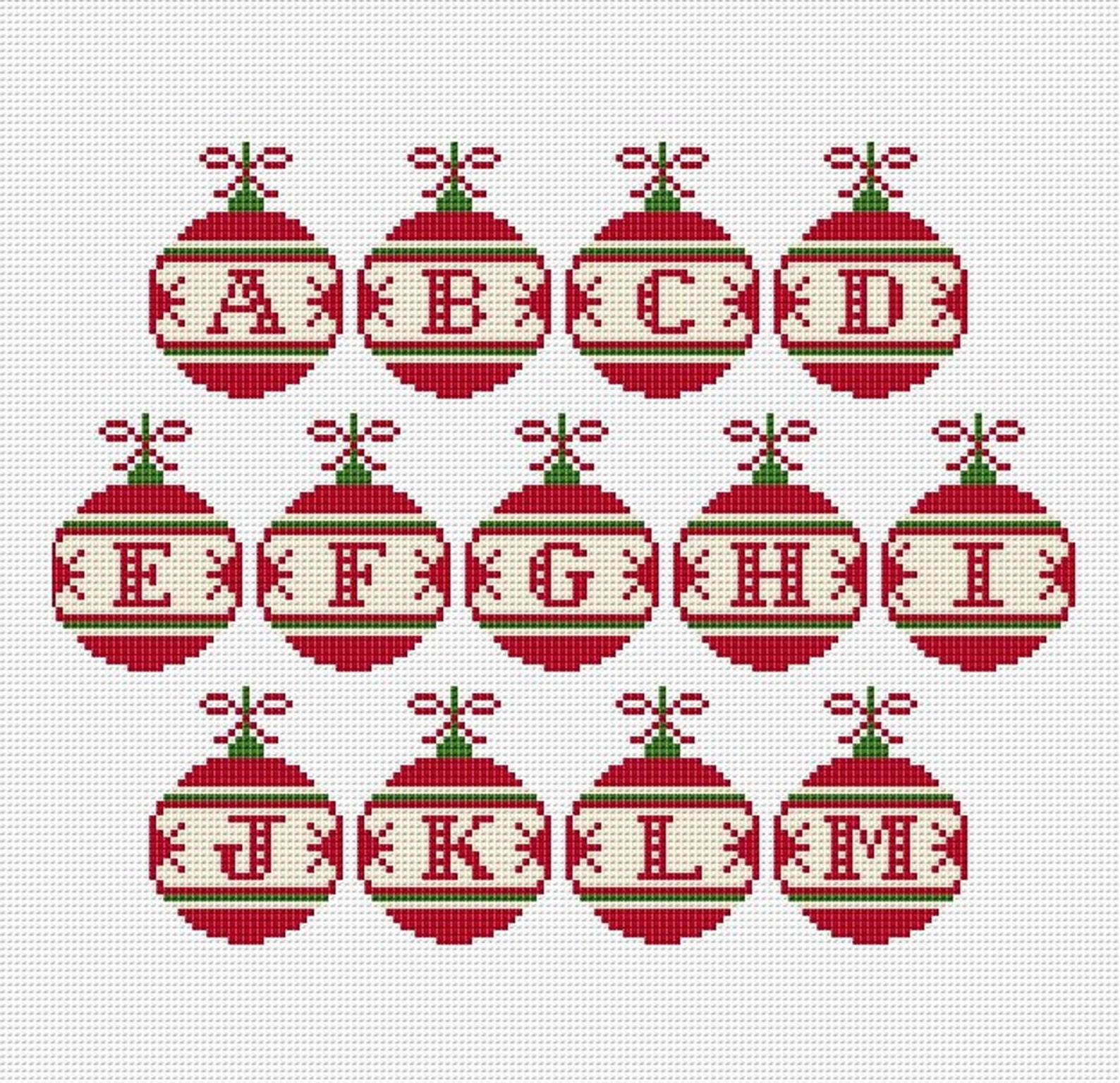 Christmas Alphabet Cross Stitch Pattern, Christmas Balls Hand ...