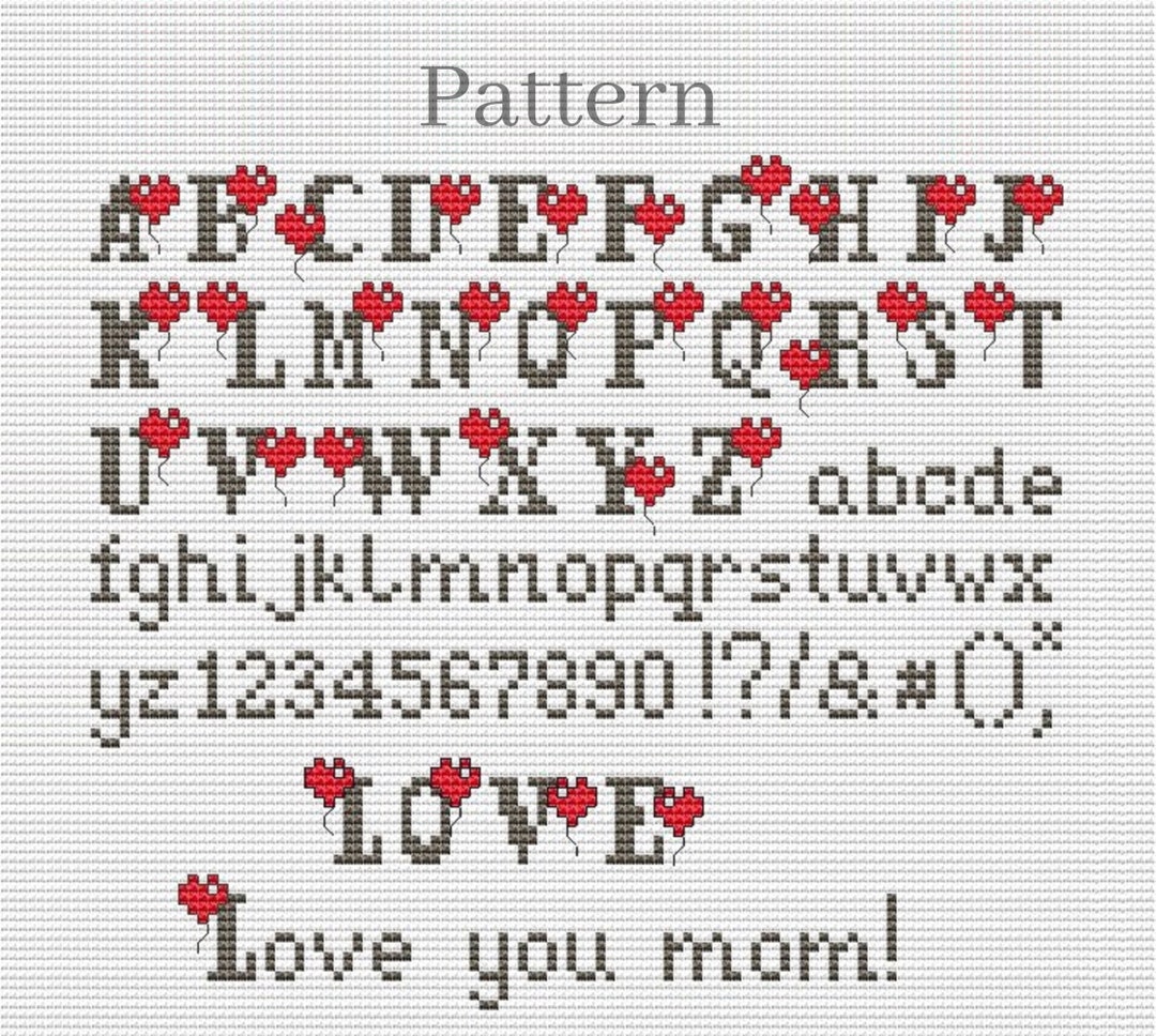 Fuentes punto de cruz, Patrones punto de cruz abecedario de corazones ...