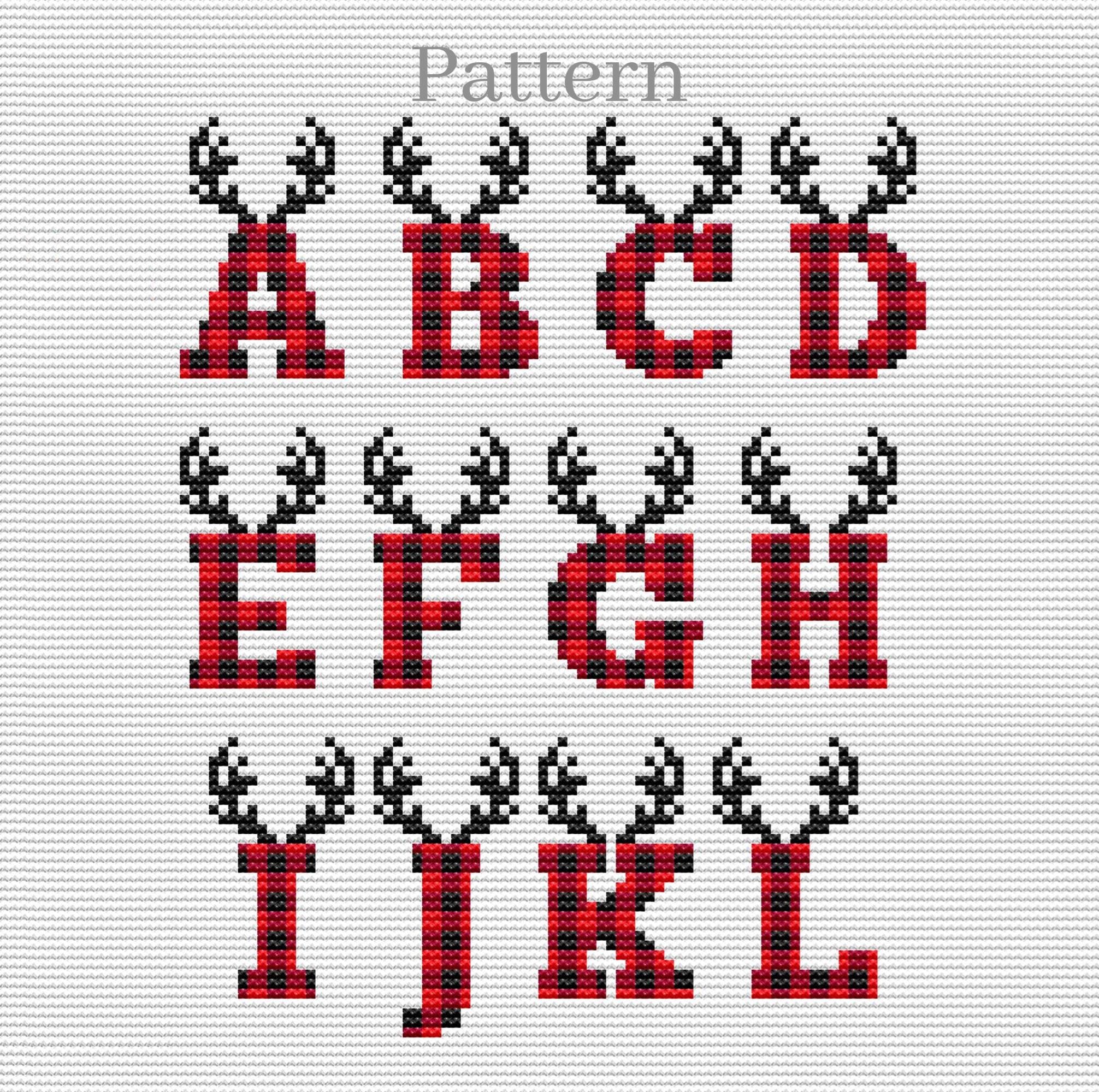 Buffalo Plaid Cross Stitch Alphabet Pattern, Christmas Letters for 3 ...