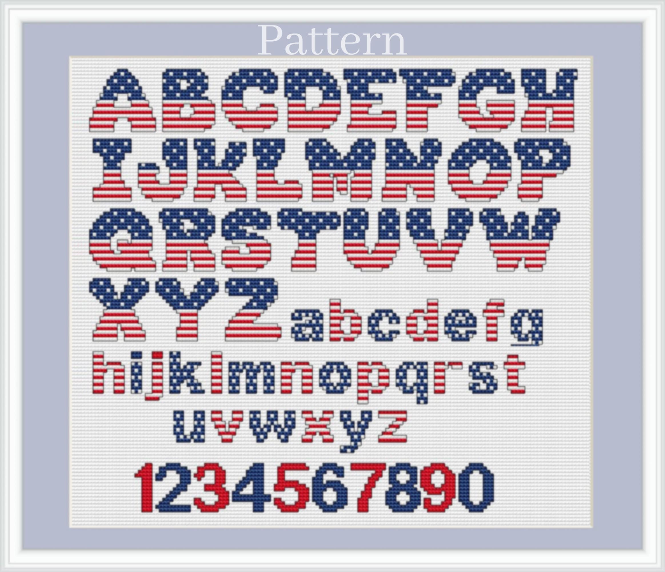 American Flag Cross Stitch Pattern, Patriotic Alphabet, Cross Stitch Fonts, Cross Stitch Letters ...