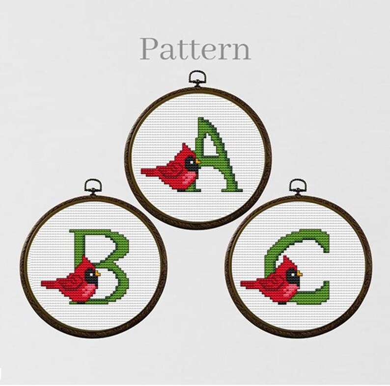 Christmas Alphabet Cross Stitch Pattern With Small Cardinal for ...