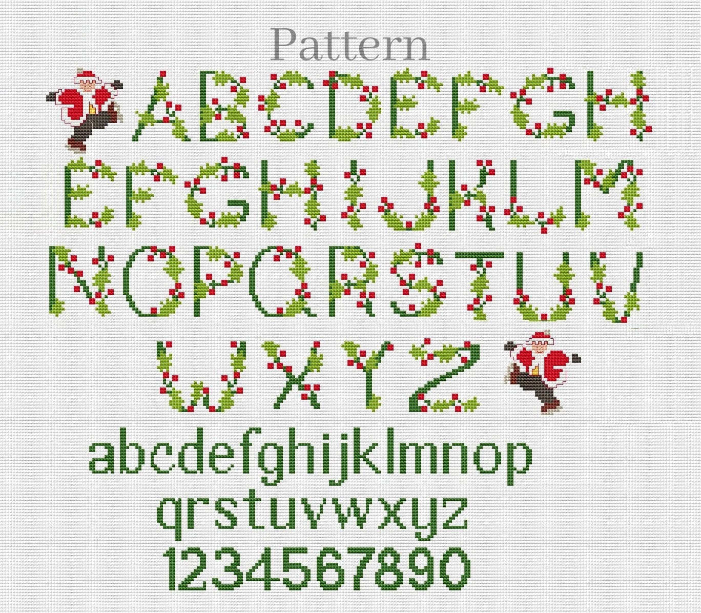 Christmas Alphabet Cross Stitch Pattern, Cross Stitch Fonts, Cross ...