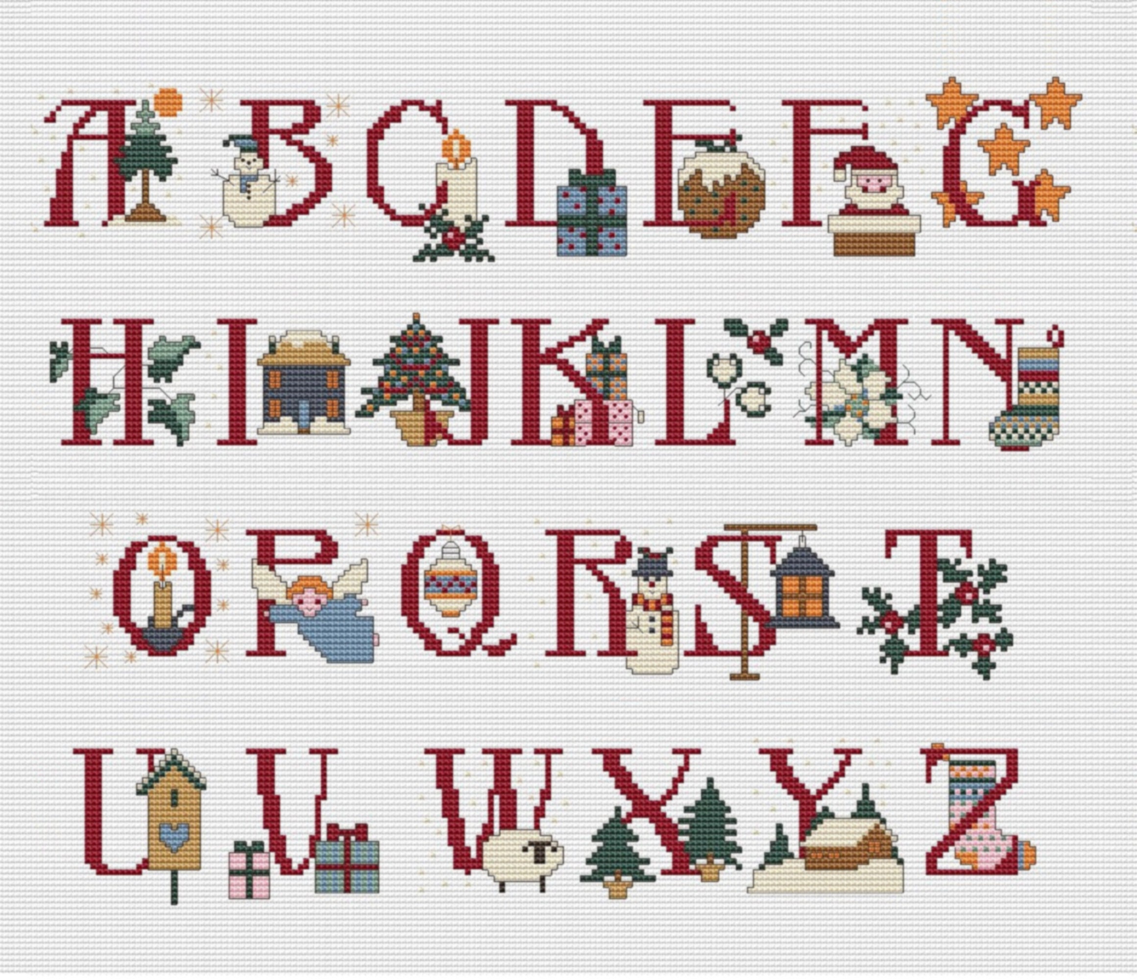 Monogram Font Cross Stitch Pattern, Christmas Alphabet, Christmas Fonts ...