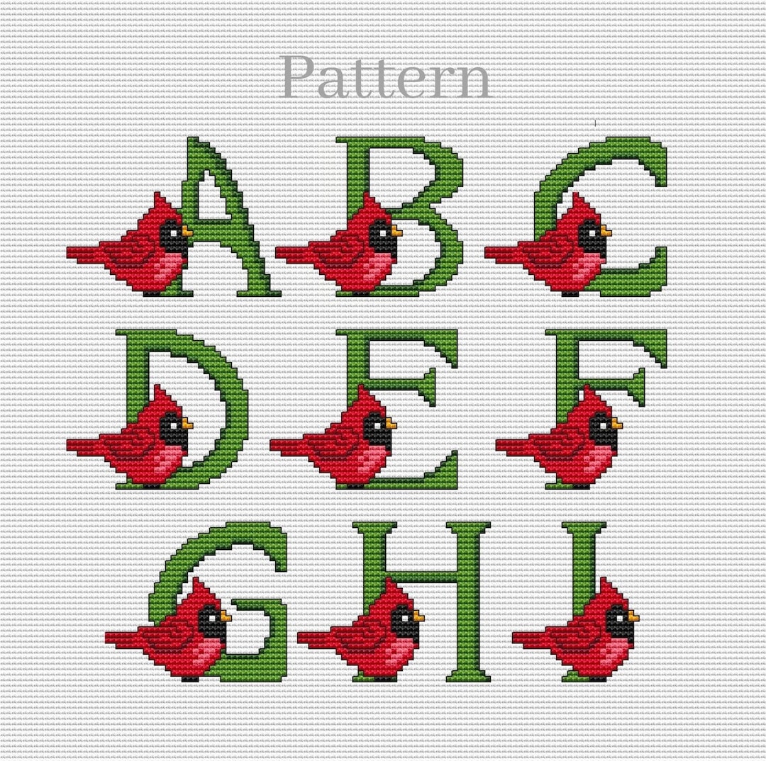 Christmas Alphabet Cross Stitch Pattern With Small Cardinal for ...