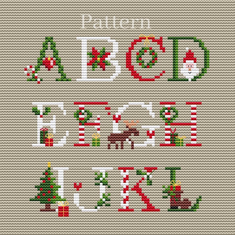 Christmas Alphabet Cross Stitch Ornament, Monogram Letters, Christmas ...