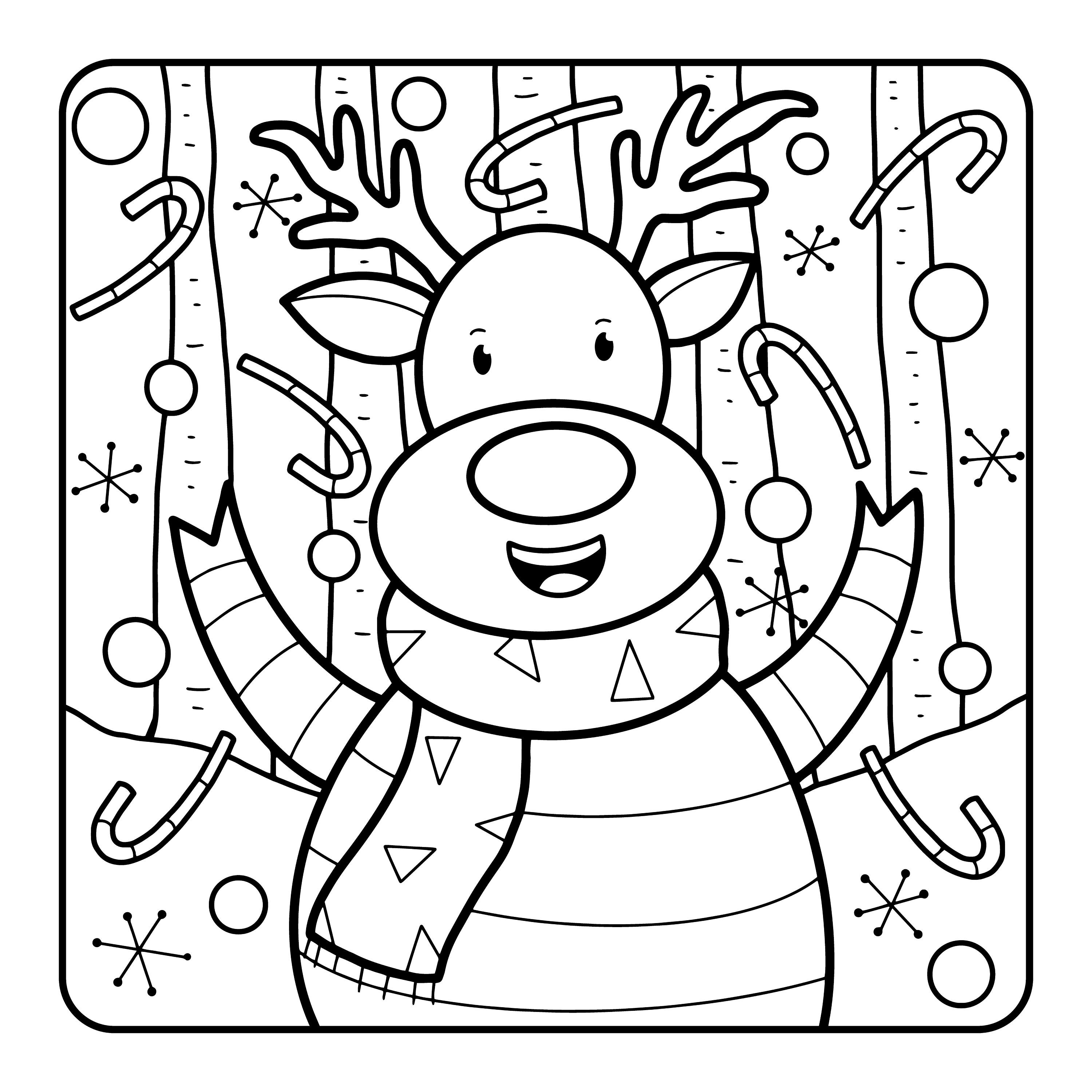 Reindeer Christmas Coloring Sheet - Etsy