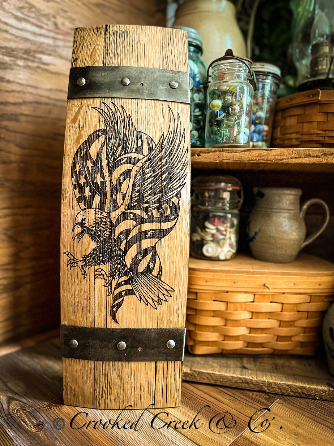 Whiskey Barrel Stave Wall Decor- Eagle American Flag- Handcrafted From ...