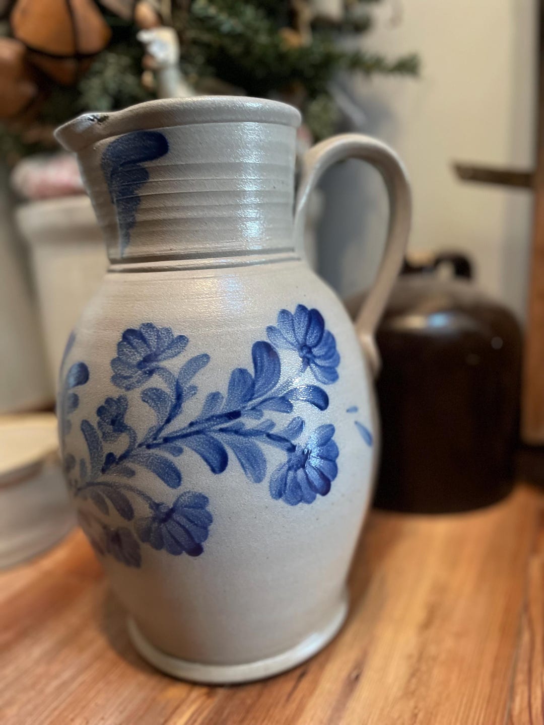 Vintage 2001 Rowe Pottery Works Salt Glaze Pitcher With Floral Design ...