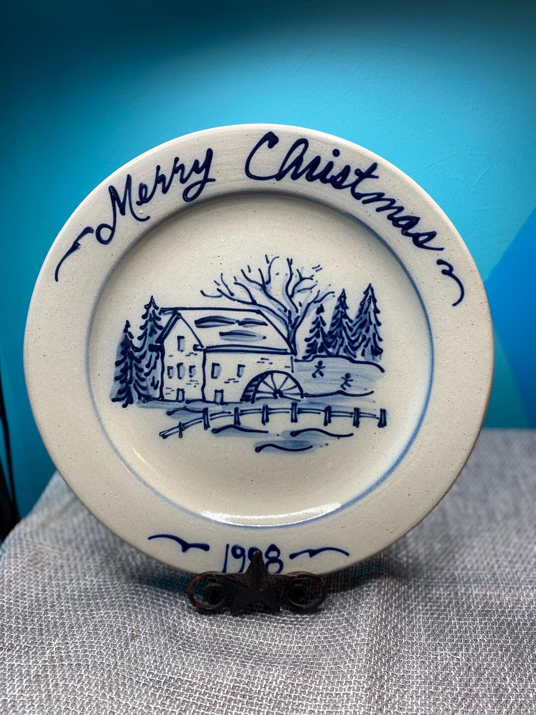 Rowe Pottery Works Annual Christmas Plate "the Old Mill Christmas" 1998 ...