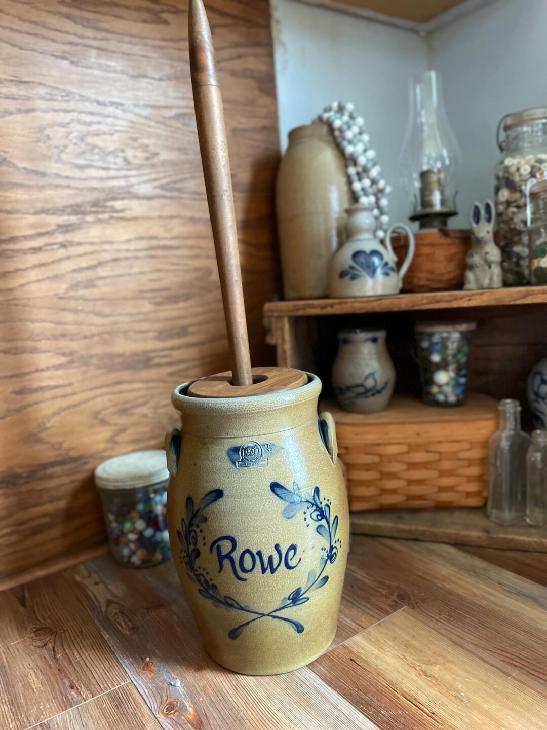 RARE NEW Rowe Pottery Works 1997 Butter Churn With ROWE Design Salt ...