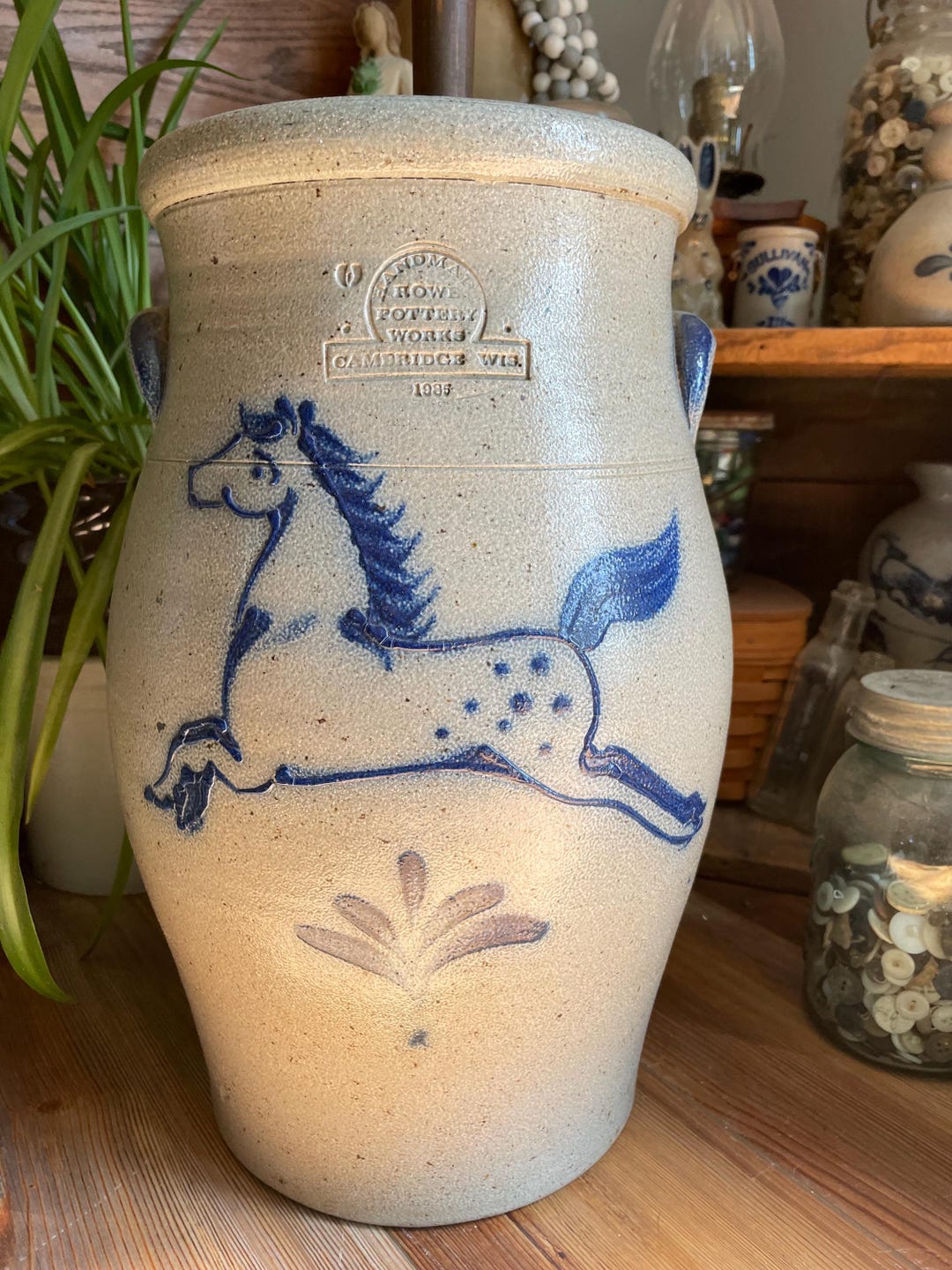 RARE NEW Rowe Pottery Works 1985 Butter Churn Horse Design Salt Glaze ...