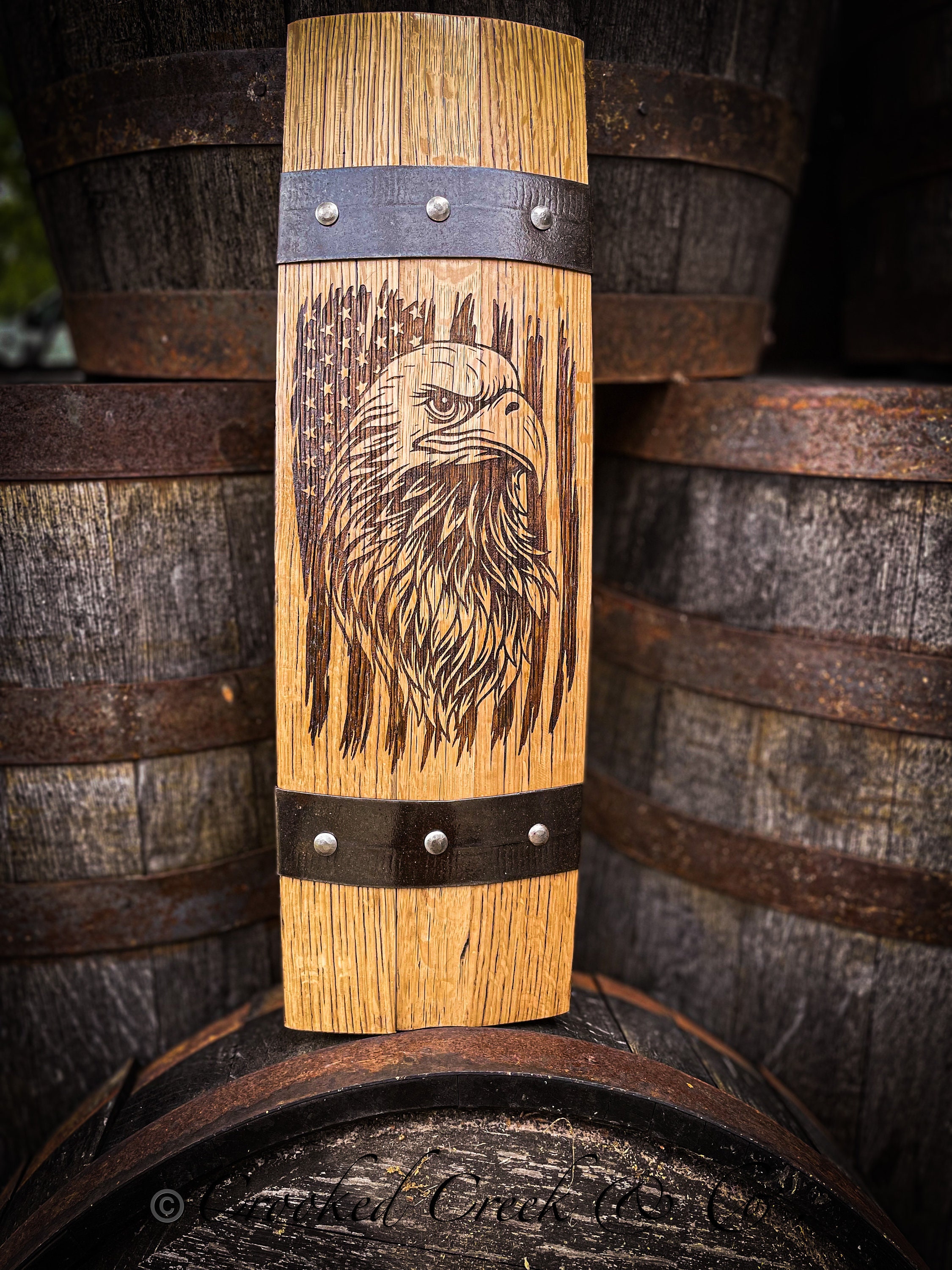 Whiskey Barrel Stave Wall Decor- Eagle Head American Flag- Handcrafted ...