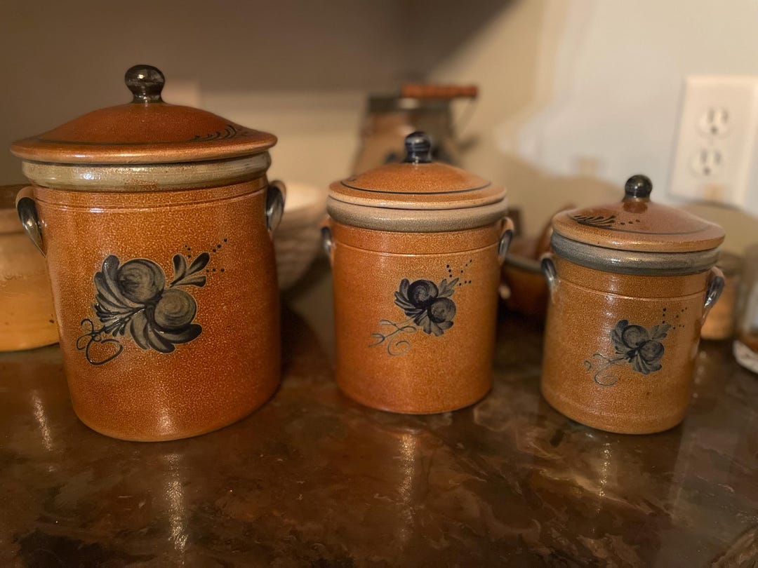 Rowe Pottery Works 2004 HISTORICAL Collection SET Crock/canister Flower ...