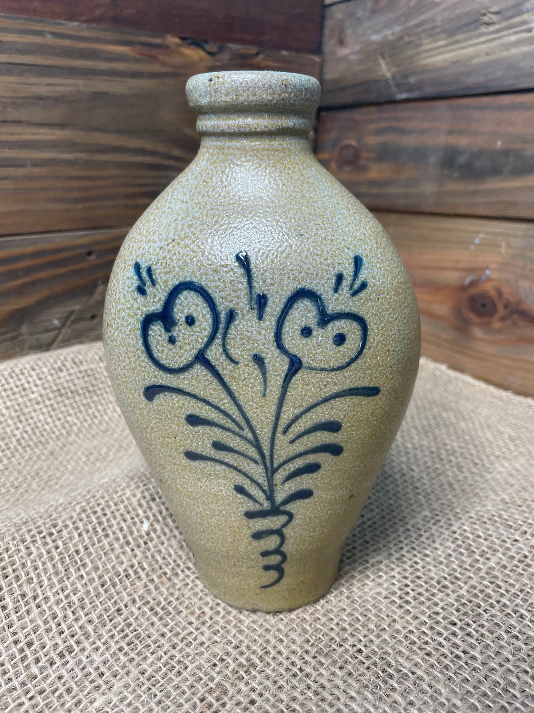 Rowe Pottery Works 7" Vase 1998 HISTORICAL PC. Blue Salt Glaze Flower ...