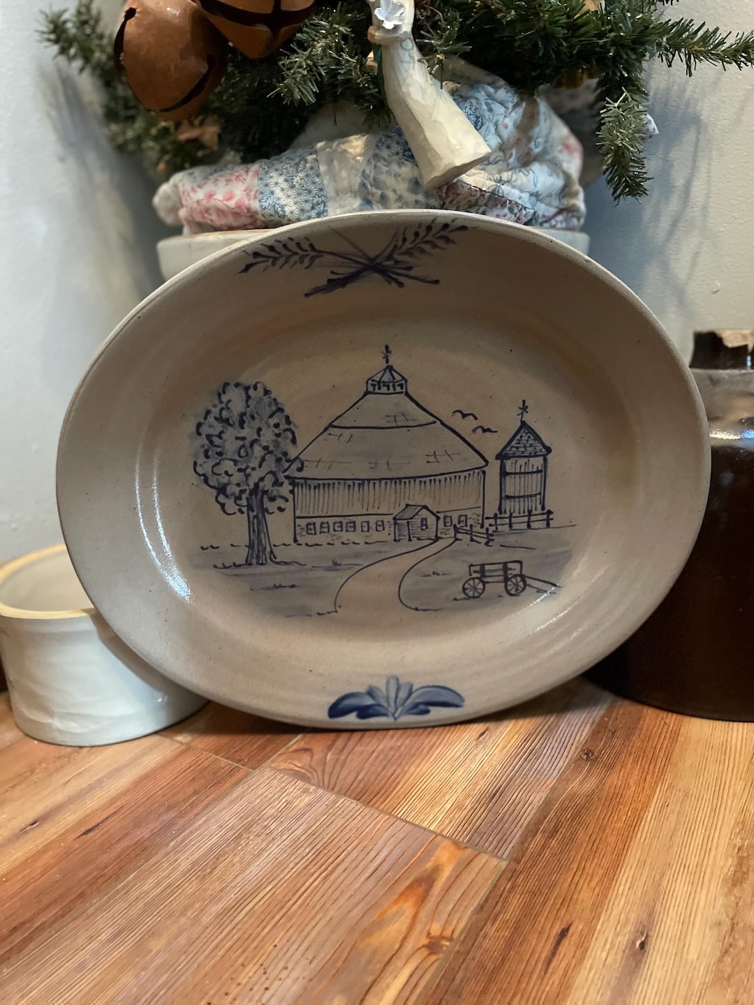 Rowe Pottery Works Rare Oval Platter With Barn Pattern 2006 14 1/8" - Etsy