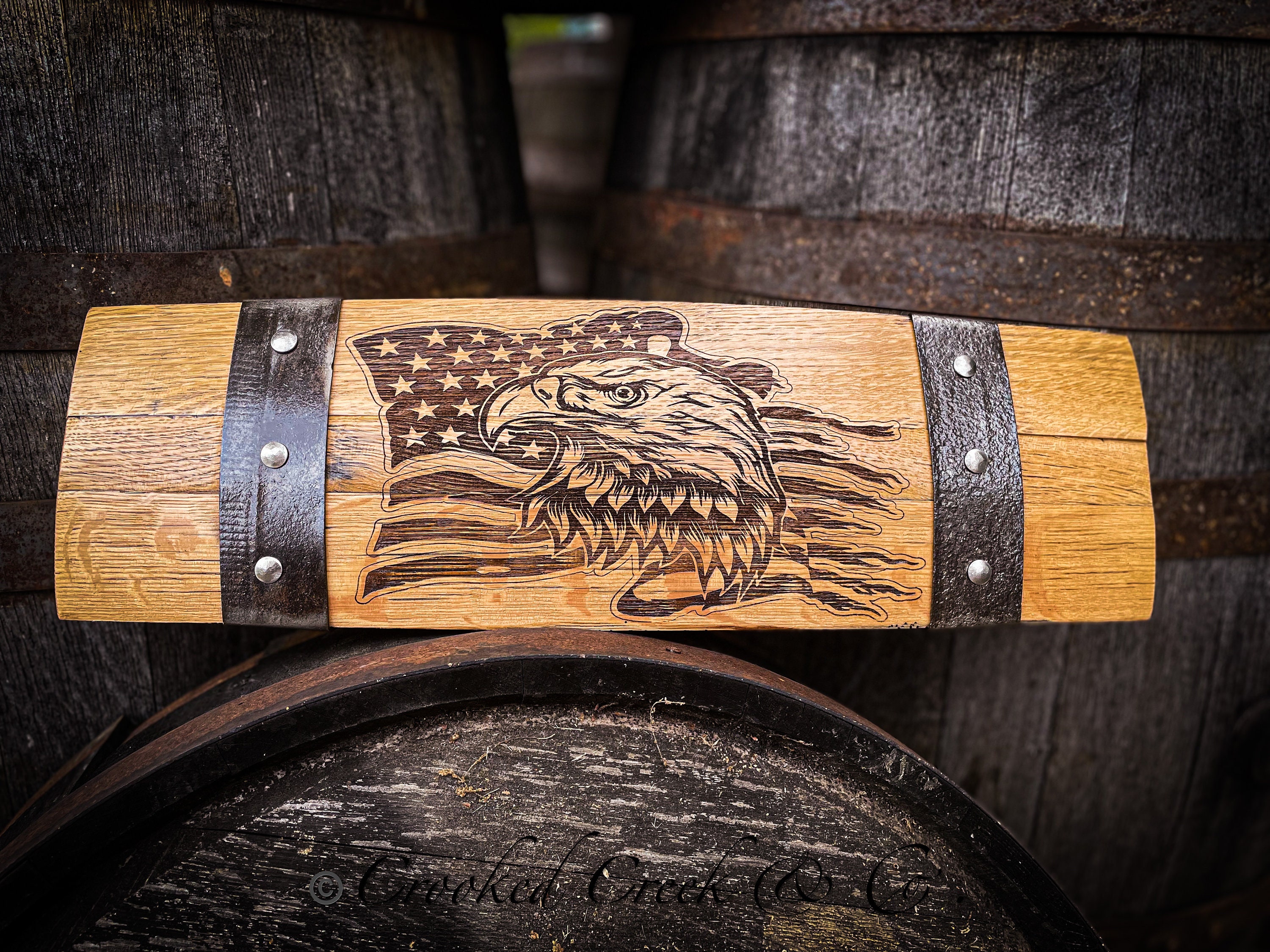 Whiskey Barrel Stave Wall Decor- Eagle Head American Flag- Handcrafted ...