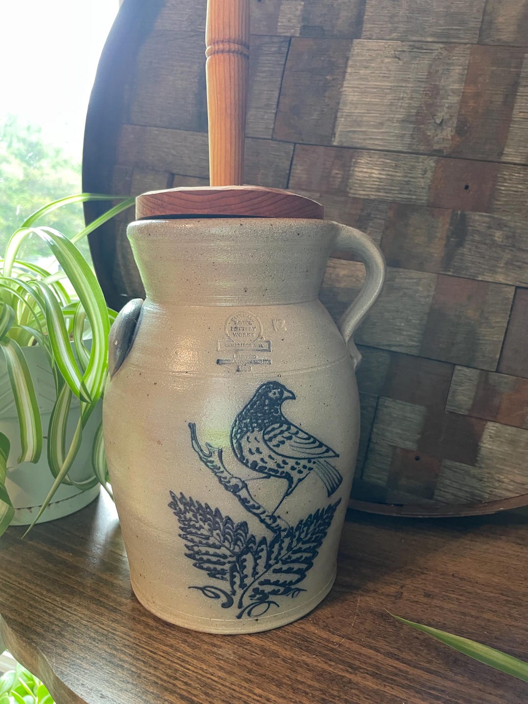 RARE NEW Rowe Pottery Works 1996 Butter Churn With Bird Design Salt ...