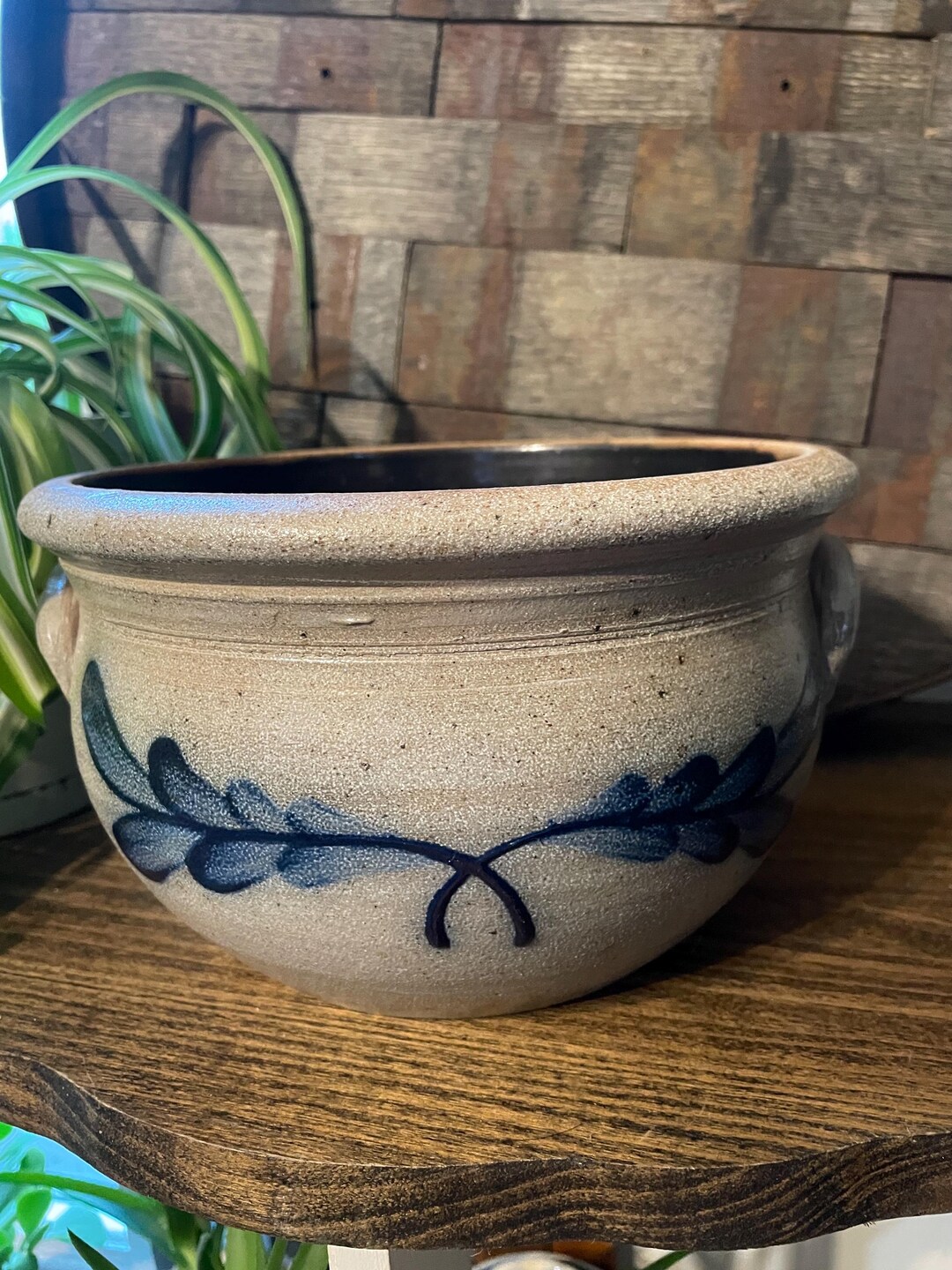 Vintage Rowe Pottery Works Ethan Allen Lg Blue Leaf Pattern Mixing Bowl ...