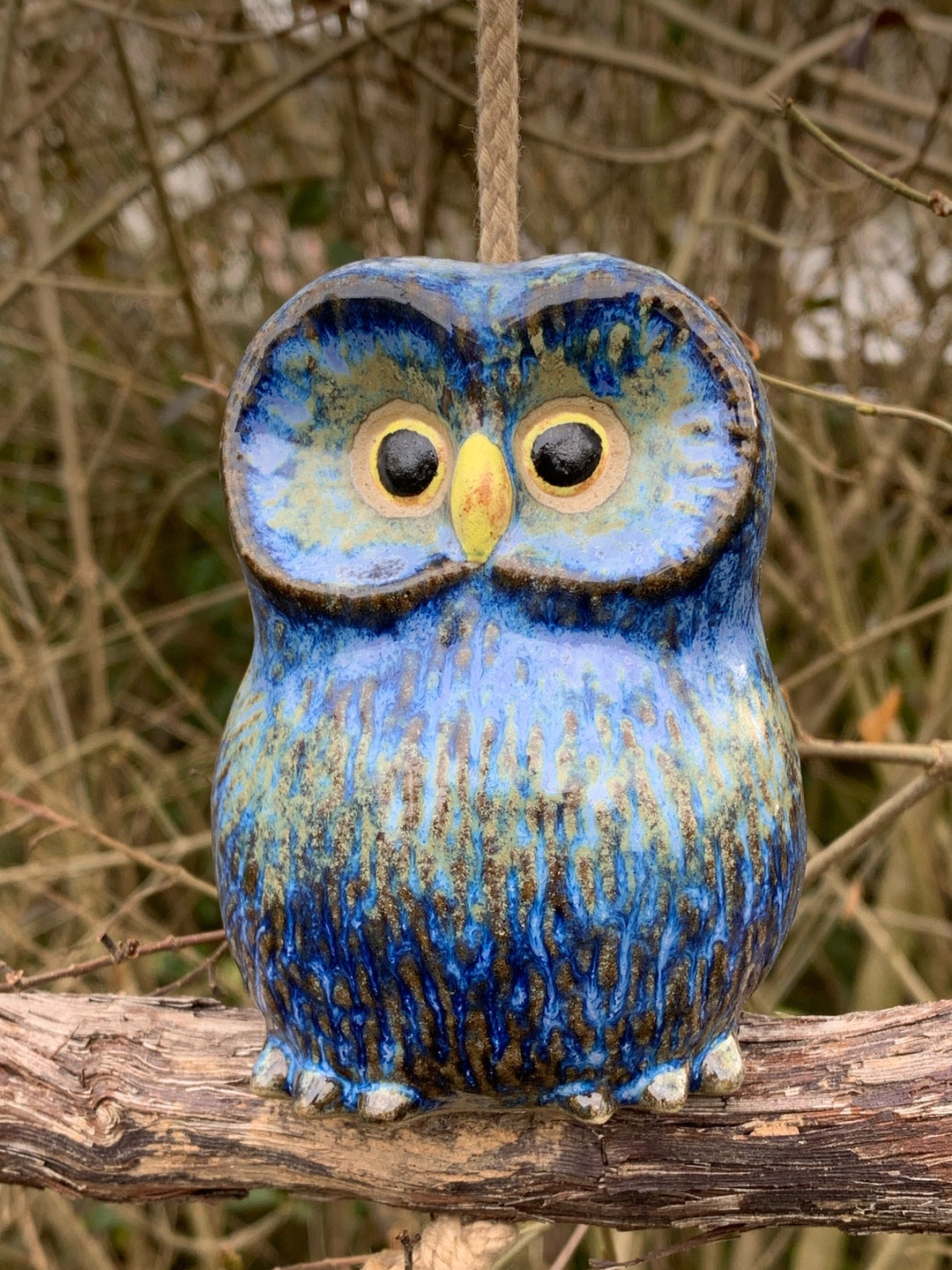 Cute, Blue-green Owl/ Garden Decoration/ Ceramic Bird, Frost-resistant ...