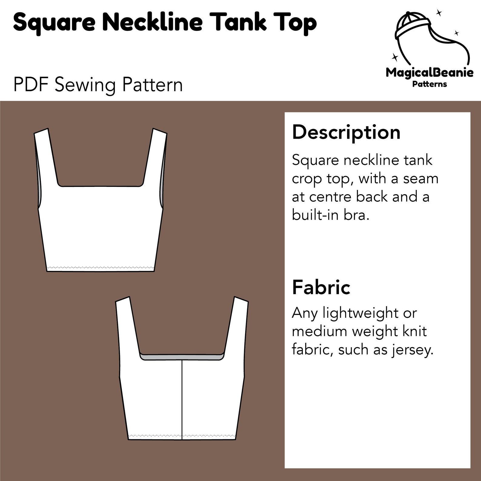 Square Neckline Tank Top PDF Sewing Pattern Instant Download 10 Sizes ...