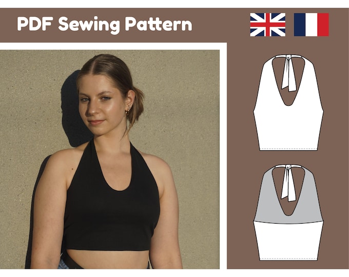 Easy PDF Sewing Pattern Download: High Neck Crop Top With Strappy Back ...