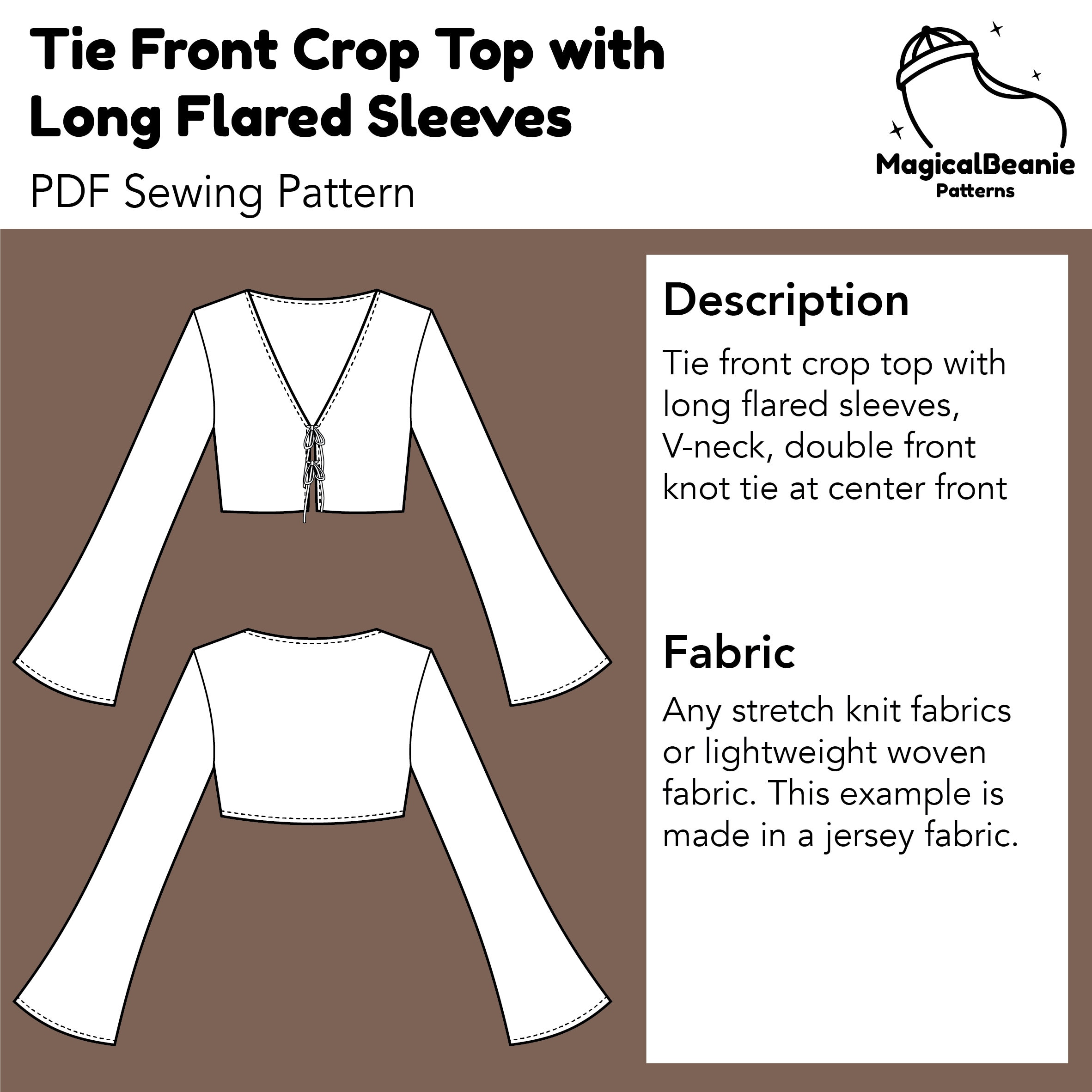 Long Sleeve Crop Top PDF Sewing Pattern 10 Sizes - Etsy