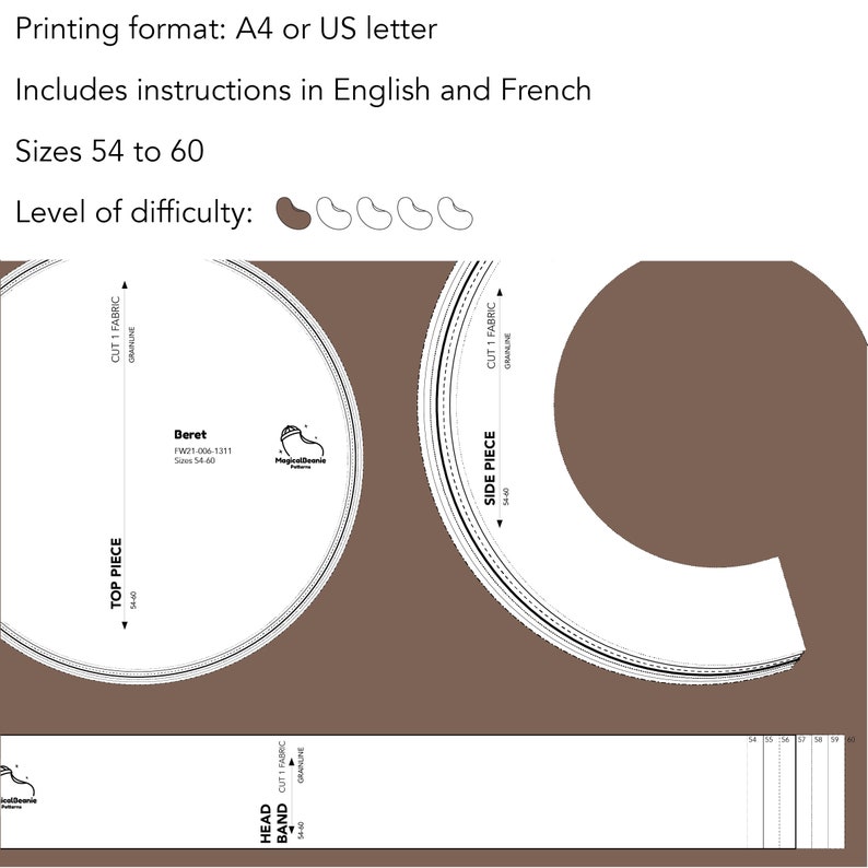 French Beret PDF Sewing Pattern Instant Download 7 Sizes - Etsy UK