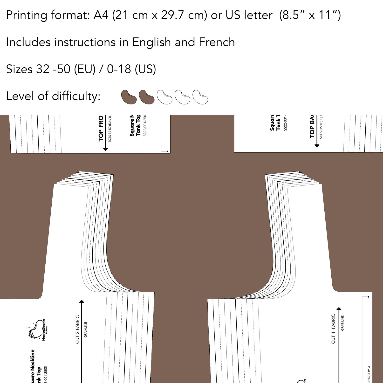 Square Neckline Tank Top PDF Sewing Pattern Instant Download 10 Sizes ...
