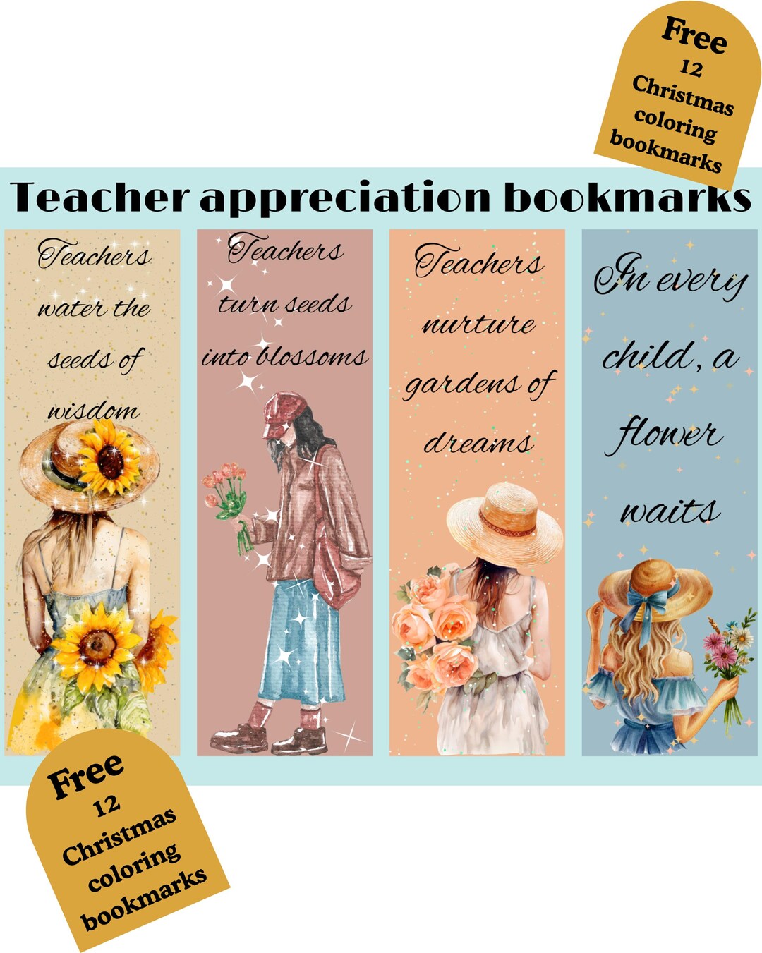 Printable Teacher Bookmarks | Teacher Appreciation Gift | Watercolor ...
