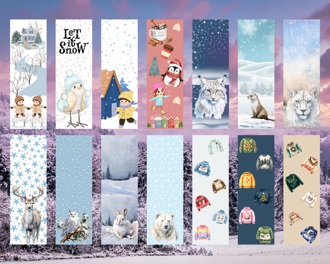 100+ Winter Bookmarks PNG | Cozy Snowflake Bookmark Bundle | Printable ...