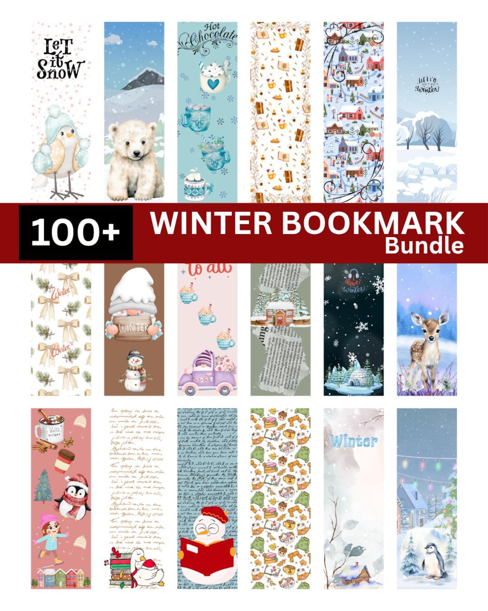 100+ Winter Bookmarks PNG | Cozy Snowflake Bookmark Bundle | Printable ...