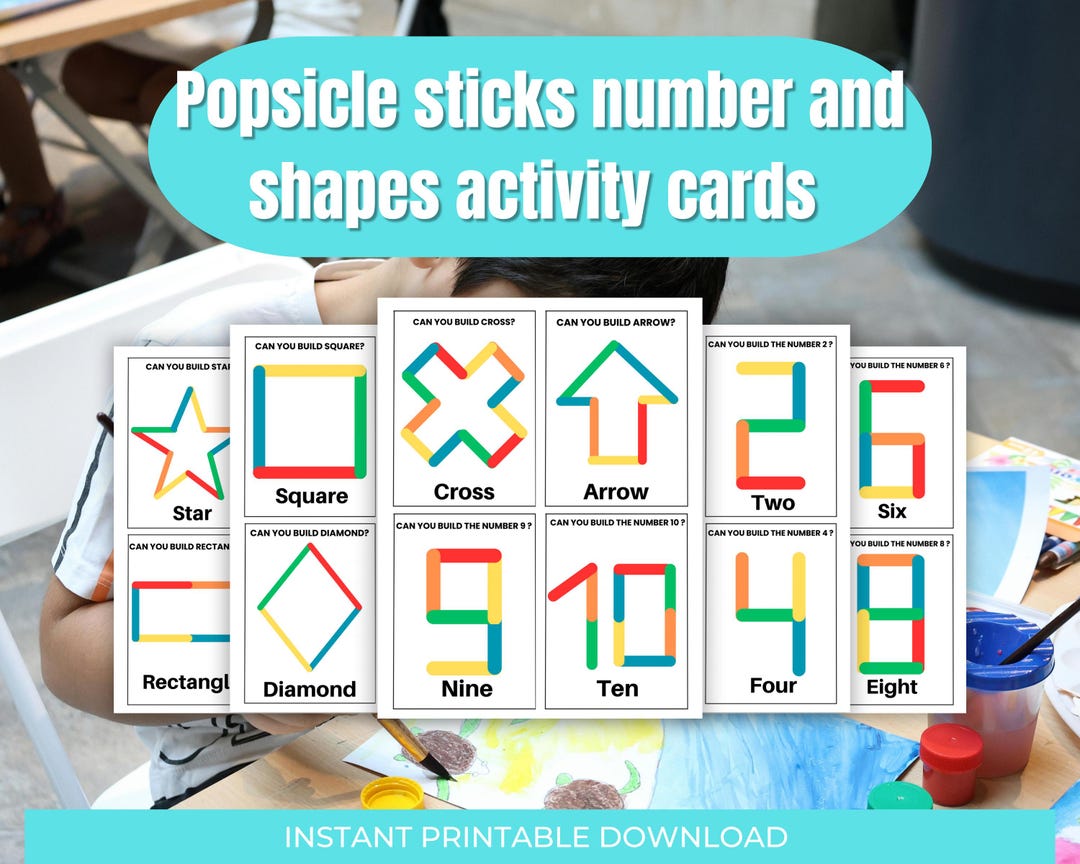 Popsicle Stick Number & Shape Cards | Preschool Math (PDF Pattern) - Etsy