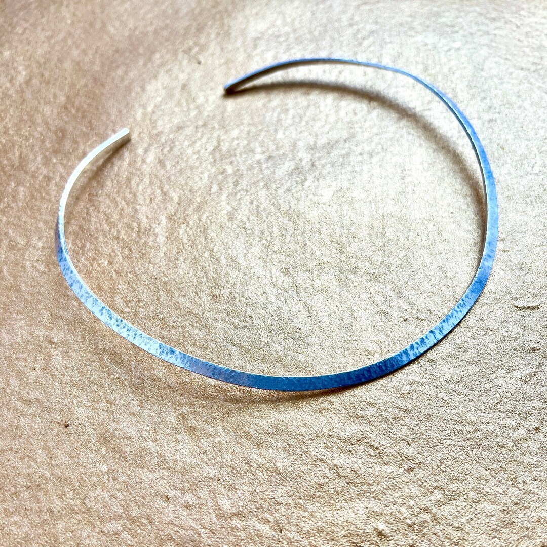 Open Choker Necklace Hammered Torque Necklace Sterling Silver Hammered ...