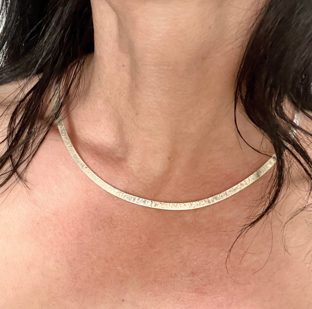 Open Choker Necklace Hammered Torque Necklace Sterling Silver Hammered ...
