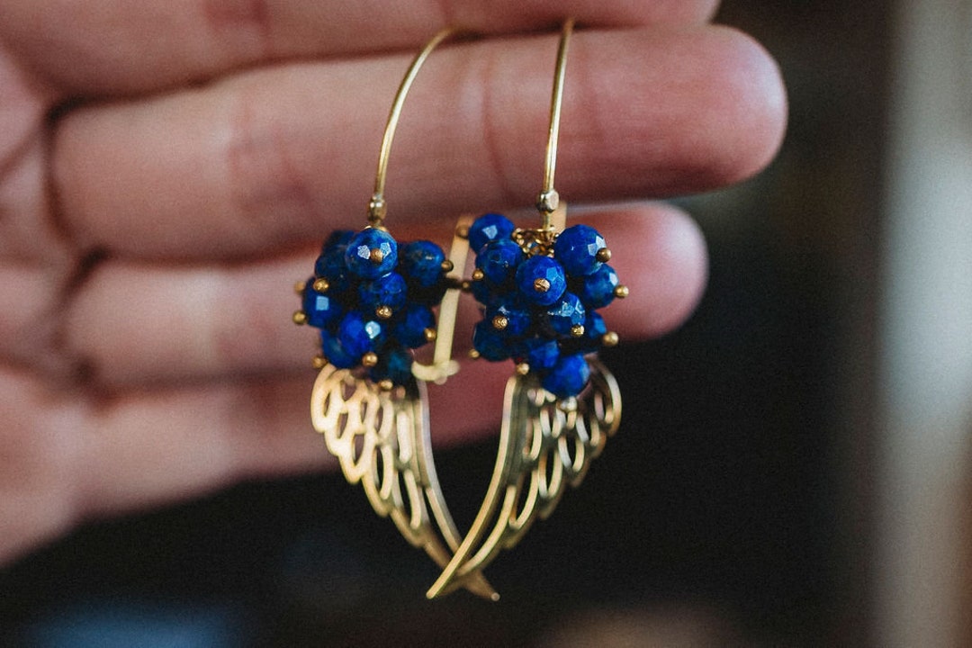 Angel Wings Faceted Lapis Lazuli Sterling Silver Hoop Gold - Etsy