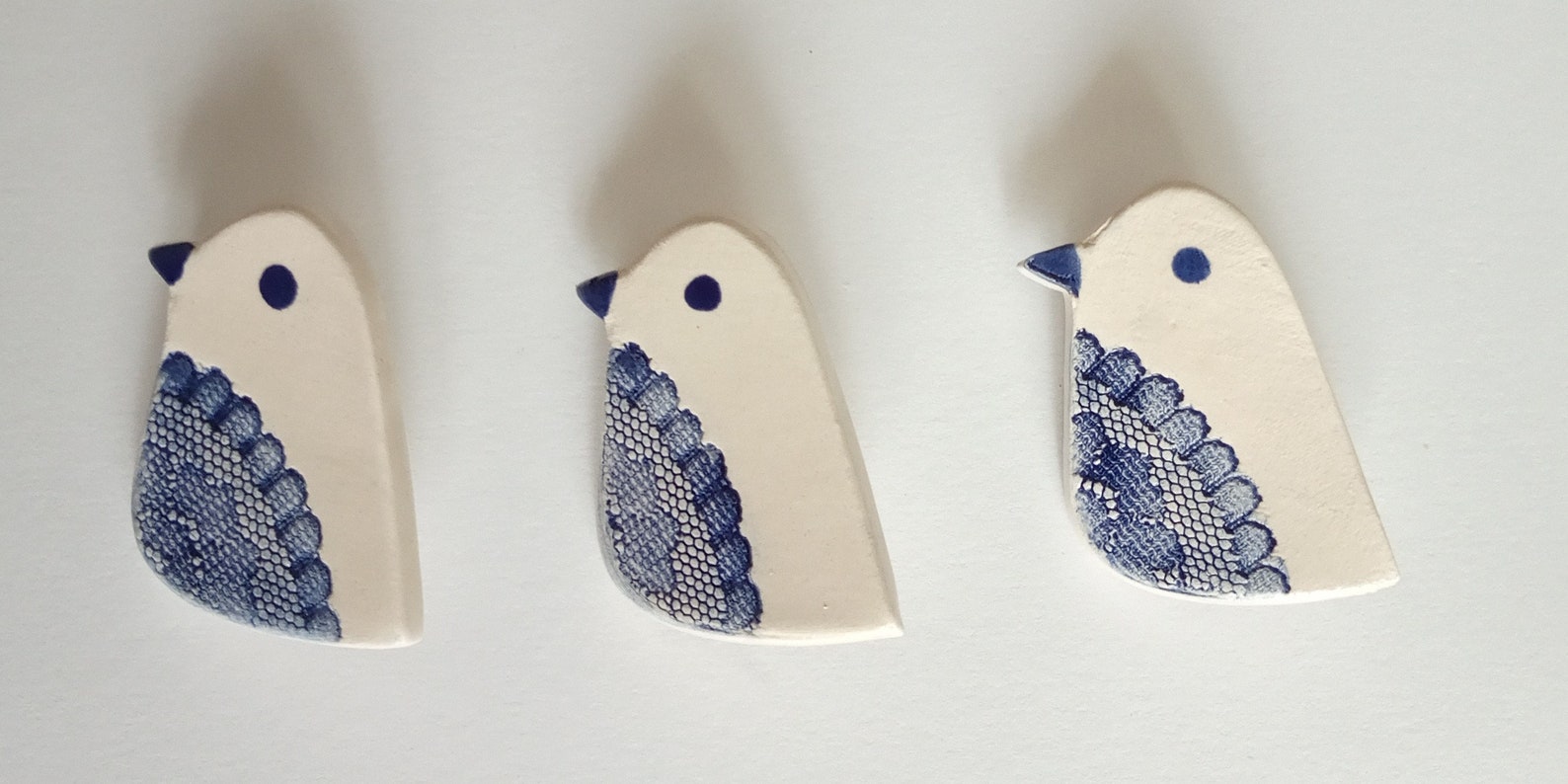 Ceramic Bird Brooch, Blue and White Bird Brooch, Whimsical Jewellery ...
