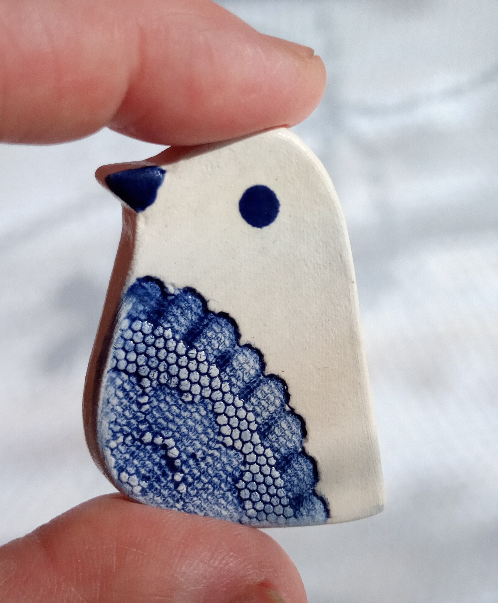 Ceramic Bird Brooch, Blue and White Bird Brooch, Whimsical Jewellery ...