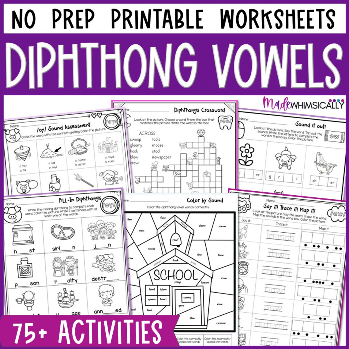 Diphthong Variant Vowel Worksheets - Printable Phonics Practice for ...