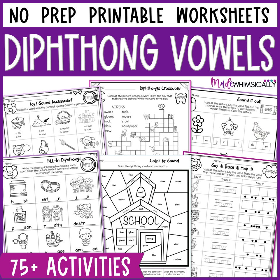 Diphthong Variant Vowel Worksheets - Printable Phonics Practice for ...