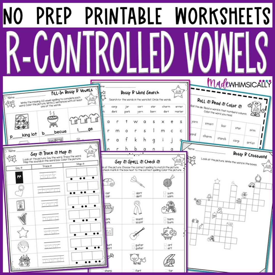 R Controlled Vowel Worksheets - Printable Phonics Practice for First ...