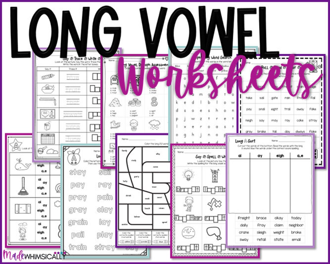 Long Vowel Worksheets Phonics Worksheets Practice for First - Etsy